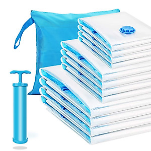 Vacuum Storage Bags for Clothes, 12 Pack Vacuum Sealer Bags Clothes Blankets 4 Jumbo +4 Large + 4 Medium Bolsas Para Guardar Rropa Cobijas with Travel Hand Pump and Laundry Bag