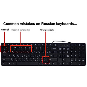 USB Keyboard with Russian English (Cyrillic) Letters/Characters- Full Size Slim Desktop Design