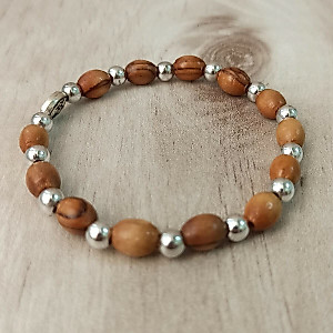 Bracelet Jerusalem Olive Wood Rosary Cross Holy Land Handmade Beads Catholic
