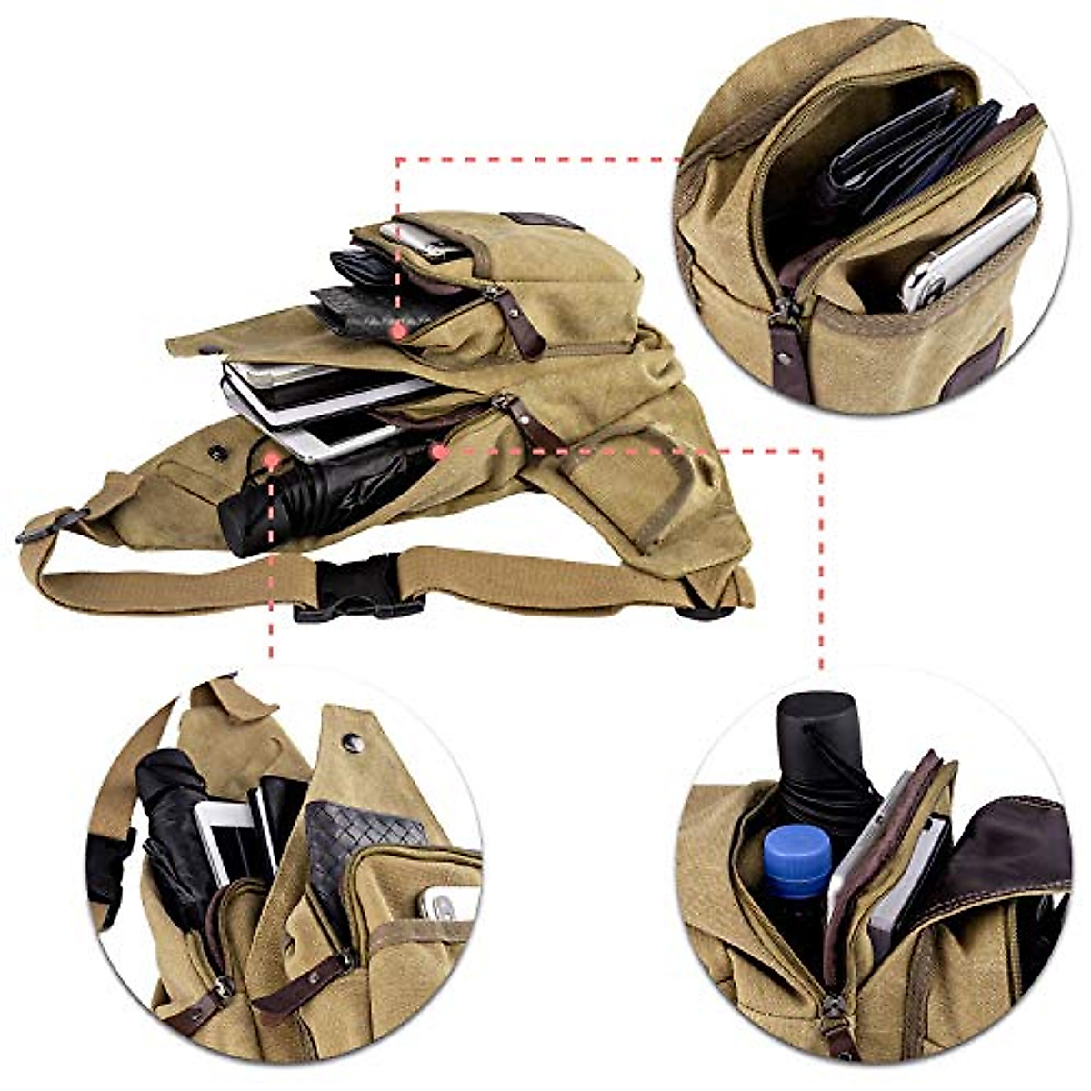 Canvas Sling Bag Crossbody Backpack Casual Daypack Small Chest Shoulder Bag Sling Chest Multipurpose Backpack for Travel, Hiking, Cycling (Green)