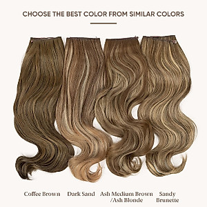 SARLA Invisible Wire Hair Extensions with 3 Clips Long Synthetic Wavy Curly Hairpiece Adjustable Transparent Headband for Women 18 Inch Ash Medium Brown/Ash Blonde Highlights