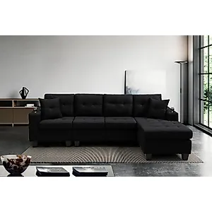 BIADNBZ Modern Sectional Sofa with Chaise Lounge and Cupholders, Modern L-Shaped Couch Set with 2 Pillows for Living Room Apartment Office, Black