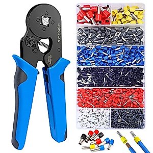 DIVANC Ferrule Crimping Tool Kit, Ferrule Crimper Plier with 1200pcs Wire Ferrules Kit Wire Ends Terminals, Self-adjustable Ratchet Wire Crimper for AWG 23–7 Electrical Wire Connectors（Blue）