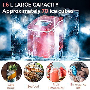 MAT Expert Countertop Nugget Ice Maker, 26LBS/24H, 9 Cubes in 8 Min, Bullet-Shaped Ice Makers, 1.6L Water Tank & 1.6L Bucket, Scoop, Self-Clean Compact Tabletop Ice Maker for Home/Bar/Office (Red)