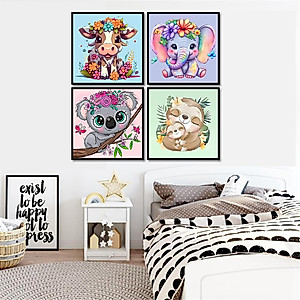 bleihum 4 Pack Paint by Numbers for Kid Ages 4-8,Animals Paint by Number Kits for Kids, DIY Animal Oil Painting Suitable for Home Decoration (Frameless,8x8inch)