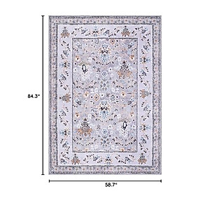Lena Rug Floral Machine Washable Area Rug 5x7 for Living Room Bedroom Kitchen Dining Room Gray