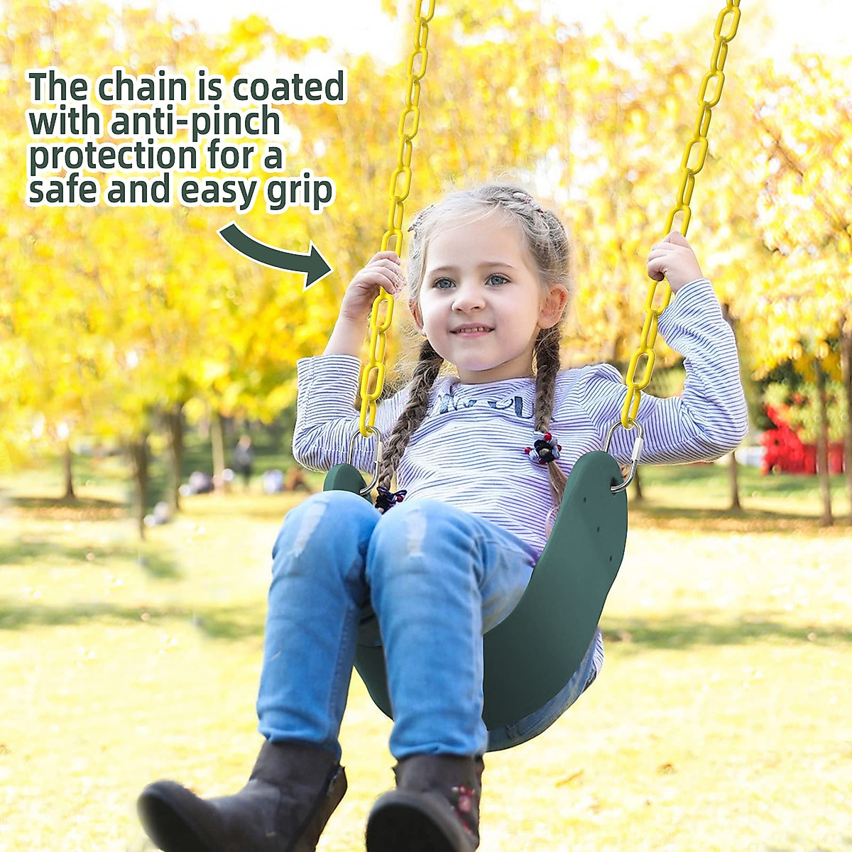 AGPTEK EVA Soft Plastic Swing Set, Seat with 66 Inch Heavy-Duty Rust-Resistant Chains, Suitable for Kids and Adults up to 250 lbs for Outdoors, Playground, Jungle & Gym
