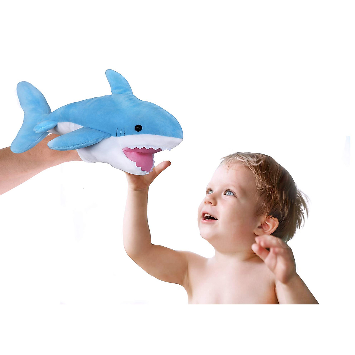 ICE KING BEAR Cute Blue Plush Shark Hand Puppet - Stuffed Animal Toy - 14 Inches Long