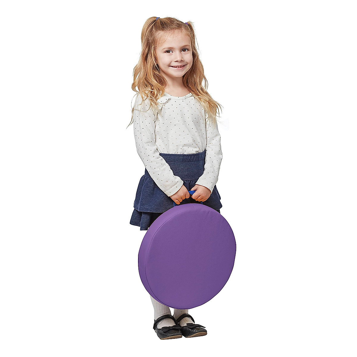 ECR4Kids SoftZone Floor Cushions with Handles, 2" Deluxe Foam, Round, Purple, (6-Pack)