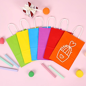 Moretoes 36pcs Paper Gift Bags, 5.9 x 3.15 x 8.25 Inch Party Favor Bags, Small Goodie Bags Gift Bags with Handles for Kids Birthday, Shower, Crafts, Christmas Party Supplies (6 Colors)