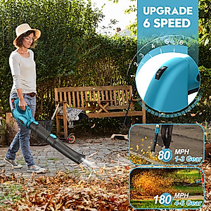 Cordless Leaf Blower Battery Powered 21V 4000mAh, 320 CFM 180 MPH Brushless Axial Electric Blower W/Battery and Charger, Turbo Fan 6 Variable Speed Leaf Blower for Lawn Care Patio Driveway Snow Dust