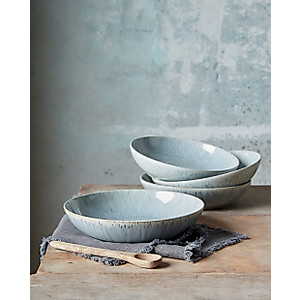 Denby - Halo Speckle Pasta Bowls Set of 2 - Grey, Neutral Patterned Dishwasher Microwave Safe Crockery 1050ml - Glazed Ceramic Stoneware Tableware - Chip & Crack Resistant