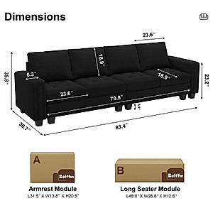 Belffin Velvet Modular 4 Seat Sofa Couch Sectional 4-seat Sofa Couch for Living Room Black