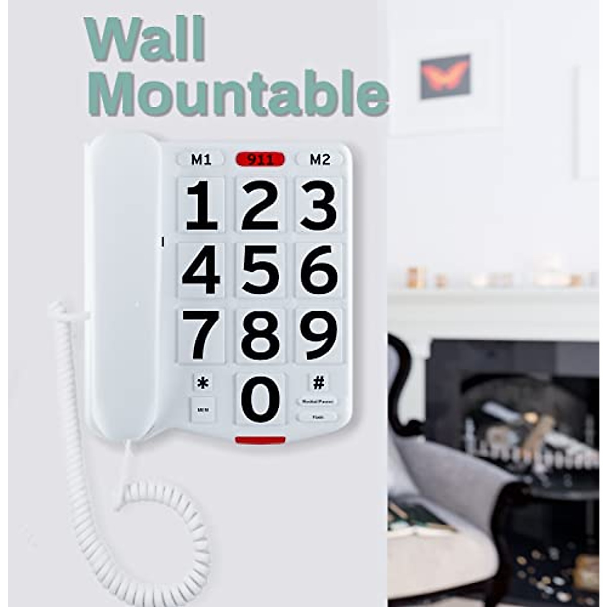 Home Intuition Big Button Corded Phone for Hearing and Visually Impaired Telephone for Seniors with Extra Loud Ringer