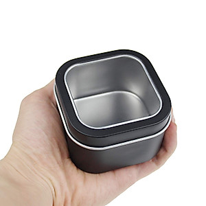 6-Pack 8oz Empty Square Metal Tins with Clear Window for Candle Making, Candies, Gifts & Treasures, Black