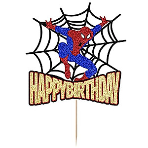Spider Happy Birthday Cake Topper - Super hero Theme Cartoon Movie Cake Decoration for Kids Party Supplies