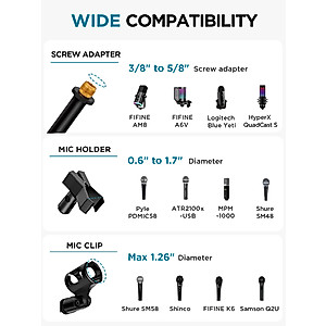 InnoGear Microphone Stand, Tripod Boom Arm Floor Mic Stand Height Adjustable Heavy Duty with Carrying Bag 2 Mic Clips 3/8" to 5/8" Adapter for Singing Podcast for Blue Yeti Shure SM58 SM48 Samson Q2U