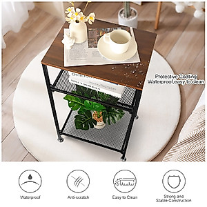 XASERDY 3-Tier Tall End Table,Slim Nightstands,Bedside Table with Storage Shelf,Sofa Side Tables for Small Space,for Living Room, Bedroom,Couch,Metal Frame