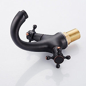 ZYCDP Bathroom Sink Faucets Vintage Bathroom Sink Faucet 1 Hole 2 Handles Double Cross Knobs Hot and Cold Bathroom Sink Faucet Black Antique, A