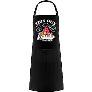 Hyzrz Funny Aprons for Men,Women -This Guy Is A Grill Master- BBQ Cooking Adjustable Bib Kitchen Work Chef Apron with Pockets (Black)