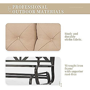 Patiomore Outdoor Loveseat Patio Swing Glider Bench 2 Seats Rocking Chair, Wrought Iron Chair Set with Brown Cushion