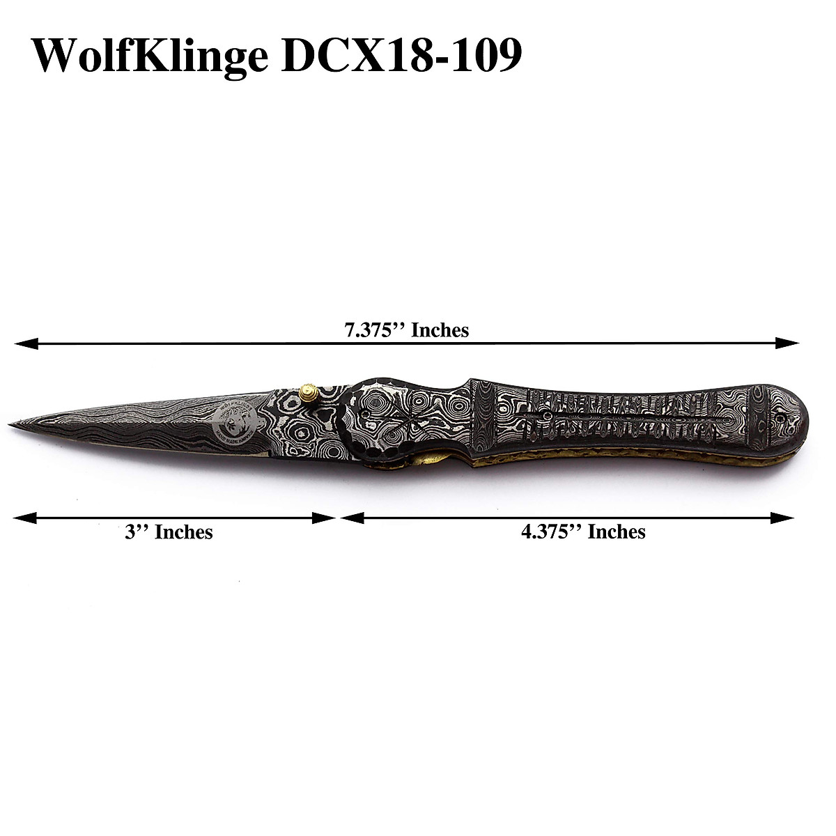 WolfKlinge Custom Handmade Damascus Steel Folding Pocket Knife for EDC,Hunting,Survival,Camping,Buschcraft and Fishing with Full Tang Damascus Handel with Cowhide-Leather Sheath DCF18-110