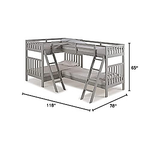 Alaterre Furniture Aurora Twin Wood Bed with Quad Extension, Dove Gray Bunk