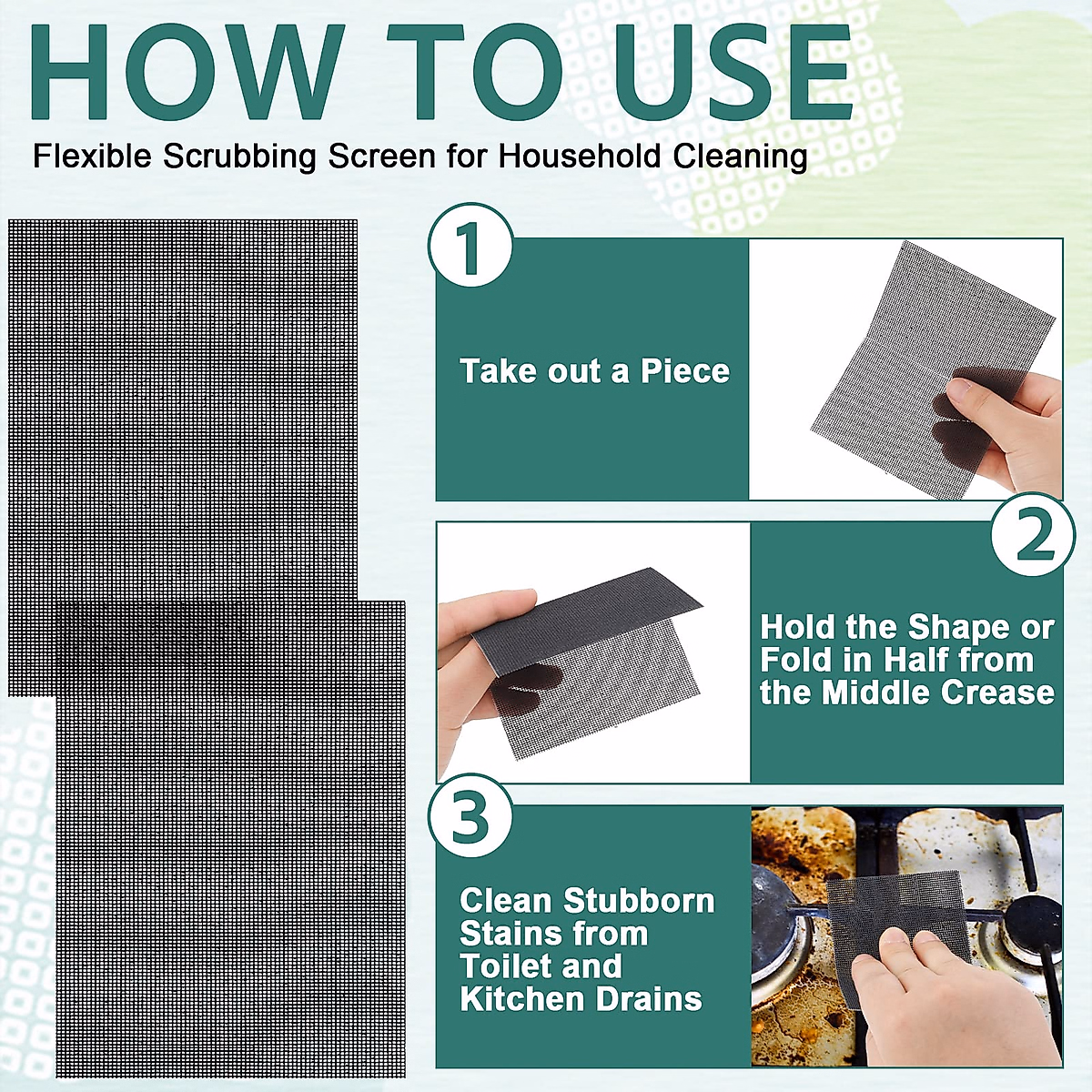 Skyley Flexible Scrubbing Screen Cleaning Mesh for Household 5.5 x 4 Inch Cleaner Toilet Hard Water Ring Remover Scouring Pad Abrasive Grit Cleaning Screen for Remove Carbon, Rust and Scale(12 Pack)