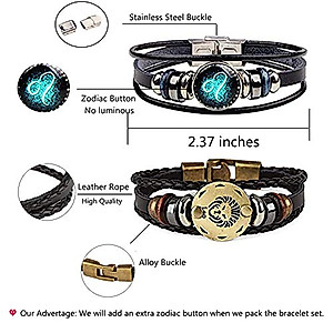 Dcfywl731 2Pcs Taurus Zodiac Bracelets for Women 12 Constellations Multilayer Leather Bracelet Handmade Woven Zodiac Sign Wrap Wristband Cuff Bracelet Zodiac Gifts for Birthday Christmas