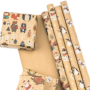 RUSPEPA Christmas Kraft Wrapping Paper Santa Claus Xmas Theme Elements Great for Christmas, Birthdays, Holiday, Baby Shower - 6 Sheets Packed as 1 roll - 17.5 x 30 inches per Sheet