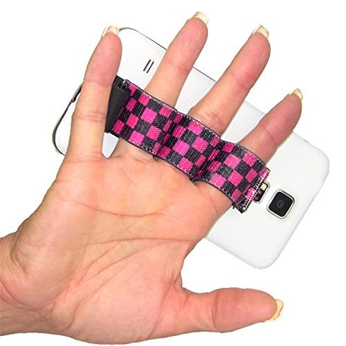 LAZY-HANDS 3-Loop Phone Grip - FITS Most - Black/Pink Checkers