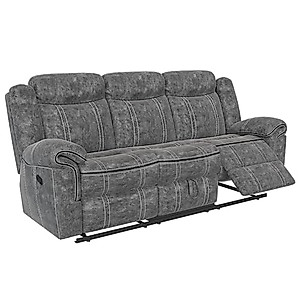 Acme Furniture Zubaida 41" x 87" Modern Velvet Reclining Sofa with USB Dock, 1 Storage Drawer, Tight Back & Seat Cushion, in 2-Tone Gray Finish