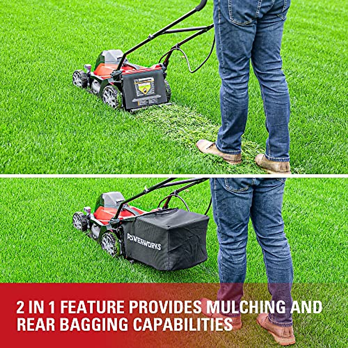 POWERWORKS XB 40V 14" Cordless Push Mower, 4Ah Battery and Charger Included LMF334