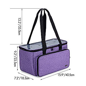 YARWO Knitting Yarn Bag, Crochet Tote with Pocket for WIP Projects, Knitting Needles(Up to 14”) and Skeins of Yarn, Purple (Bag Only)