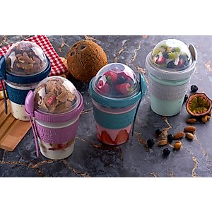 BCS 4 Pack Yogurt Parfait Cups with Lids Reusable Take and Go Yogurt Containers with Lids and Spoons Overnight Oats Containers Breakfast on the Go Durable Cups with Topping for Cereal Granola (20 oz)