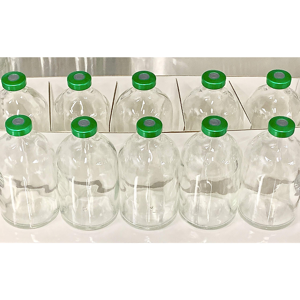 100ml Sterile Clear Injection Vial 5 Pack with Metallic Green Aluminum Seals