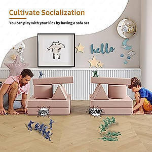 DEYGIA Modular Kids Play Sofa, 13PCS, Pink, Medium, Sponge, Sofa Bed, Sofa