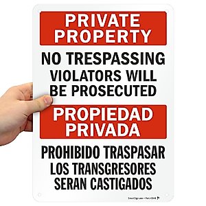 SmartSign 12" x 10" 'Private Property No Trespassing, Violators Will Be Prosecuted' LawnBoss Yard Sign with 3 ft Stake, 40 mil Laminated Aluminum, Red/Black/White, Set of 1, USA-Made