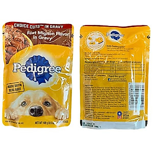 Pedigree Wet Dog Food Pouch Variety Bundle, Choice Cuts in Gravy, 12 Pouches Assorted Flavors - Chicken, Hickory, Filet Mignon, Beef, Casserole