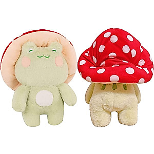 Frog Plush Toys, 10" Cute Frog with Red Mushroom Hat Stuffed Animals, Kawaii Plushies Gift for Kids Girls Adults Valentines Birthdays Gift（Light Green Red hat, 10inch