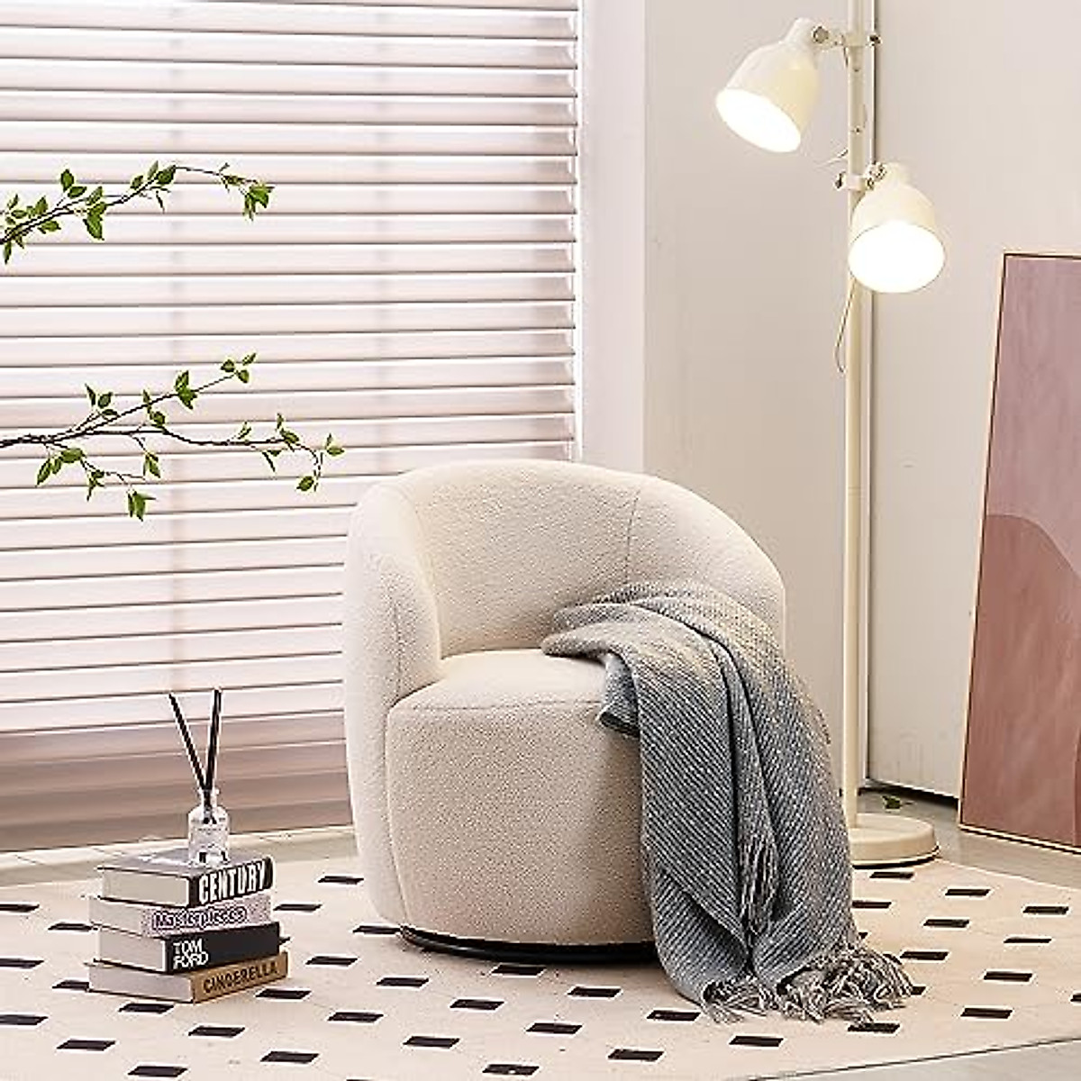 Antetek Swivel Barrel Chair, Round Accent Sofa, Club 360 Degree Modern Leisure Arm Chair for Nursery, Living Room, Hotel, Bedroom, Office, Lounge, Ivory Teddy