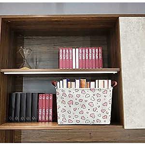 HIYAGON Pink Basket,Valentines Gift Baskets Empty,Cute Storage Bin,Baby Girl Basket, Kids Toy Basket,Rectangular Shelf Basket with Handles,Nursery(Pink Hearts)