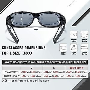 DUCO Wraparound Fitover Glasses Polarized Wear Over Sunglasses for Men Women UV Protection Sun Glasses Driving 8953 (L Size Black Frame Gray Lens)