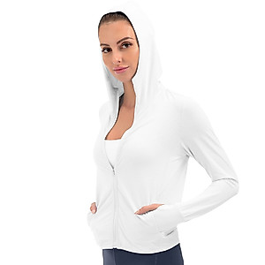 qualidyne Women’s UPF 50+ Sun Protection Jacket Hoodie Full Zip Cooling Shirts with Pockets Hiking Jacket Outdoor Performance White