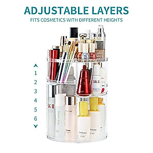 COOLBEAR Makeup Organizer,360 Degree Rotating Adjustable Acrylic Cosmetic Storage Display Case,6 Layers Large Capacity Makeup Storage for Perfumes,Makeup Brushes,Lipsticks and More,Clear Transparent