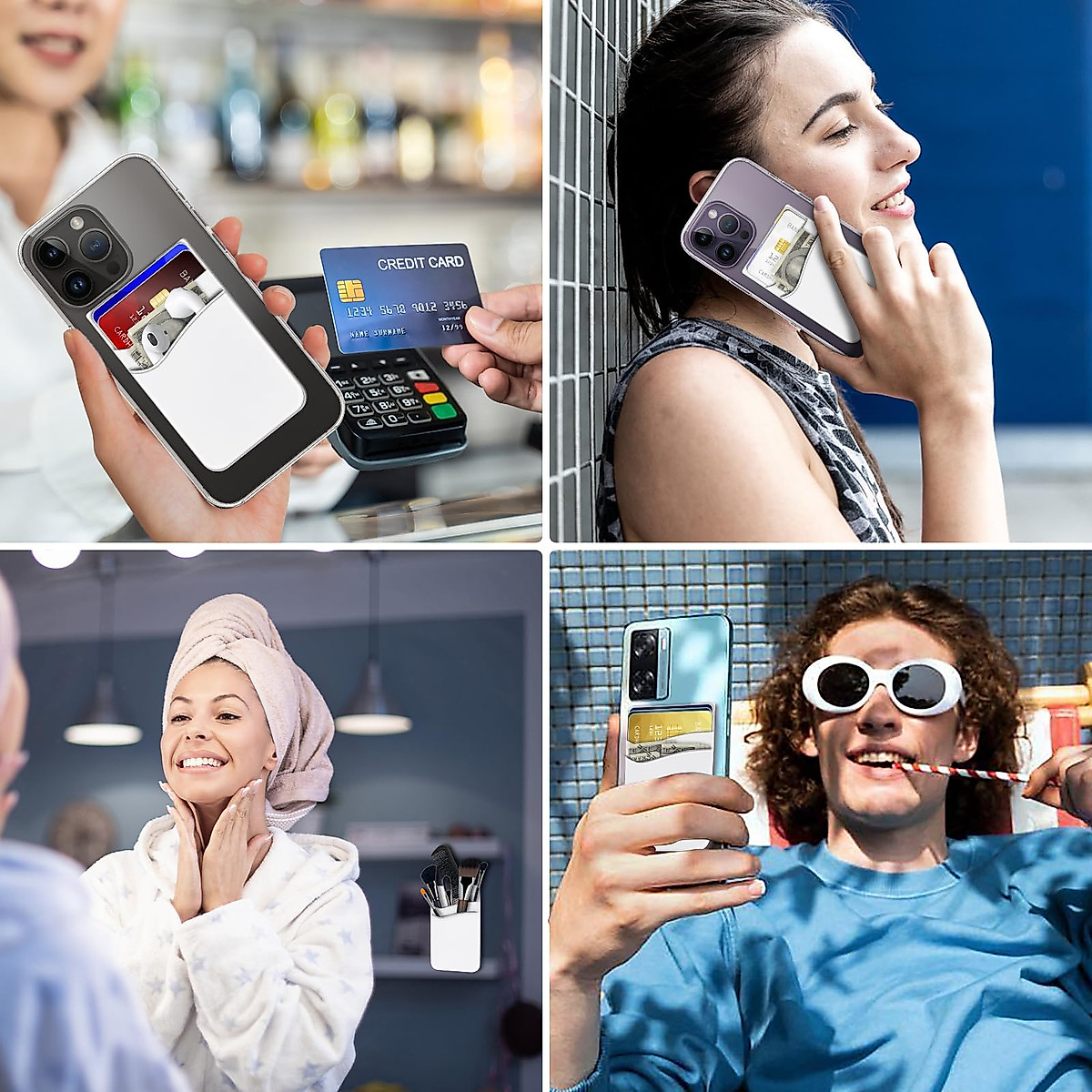 Senose Phone Card Holder, Phone Wallet Stick On, Silicone Card Holder for Back of Phone Credit Card Holder for Phone Case Compatible for Most of Cell Phone (iPhone, Samsung) - Pack of 3(White)