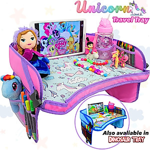 ecoZen Lifestyle Kids Travel Tray for Car - Toddler Lap Desk Organizer for Airplane, Pink Car Seat Tray for Kids Travel, Kids Roadtrip Essentials, Carseat Table Tray for Kids Road Trip Activities