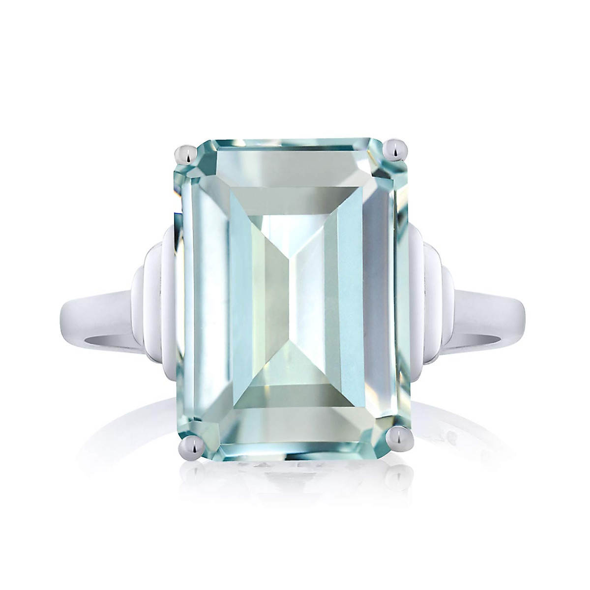 Gem Stone King 925 Sterling Silver Gemstone Birthstone Solitaire Engagement Ring | Emerald Cut 14X10MM Ring For Women | Available In Size 5, 6, 7, 8, 9