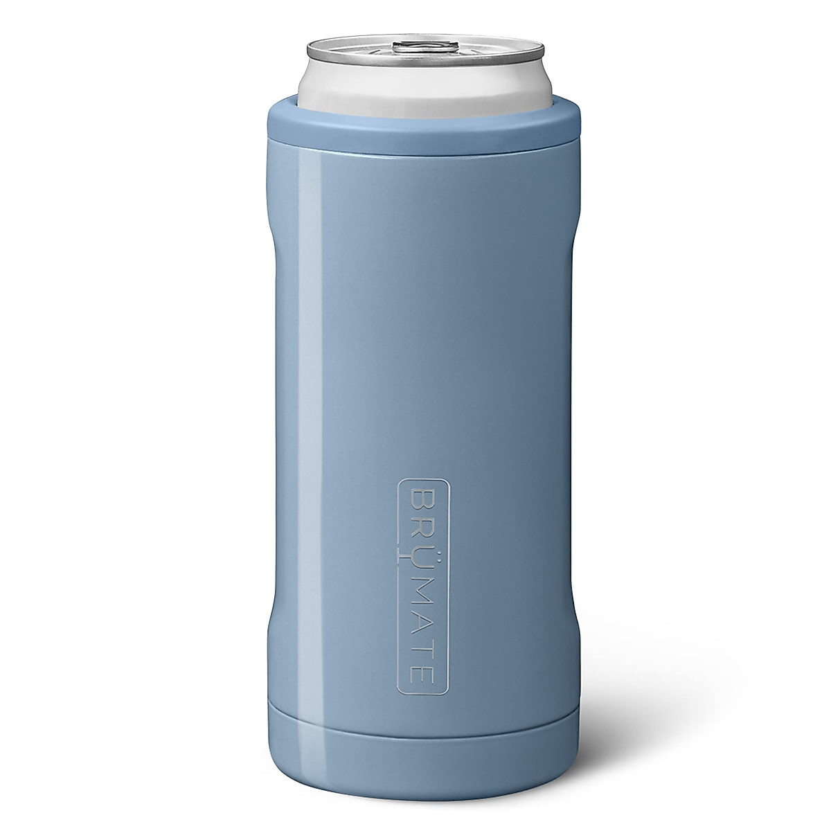BrüMate Hopsulator Slim Can Cooler Insulated for 12oz Slim Cans | Skinny Can Insulated Stainless Steel Drink Holder for Hard Seltzer, Beer, Soda, and Energy Drinks (Denim)