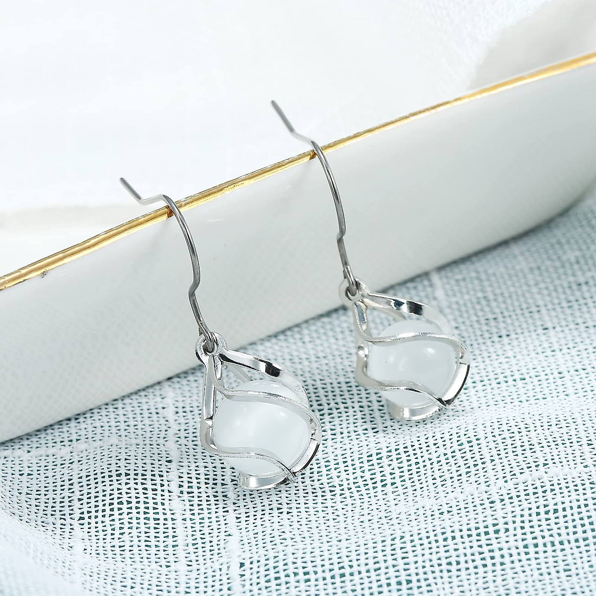 TGNEL Spiral Ball Titanium Dangle Earring Charms, Fashion Simulated Opal Drop Earrings Titanium Earrings for Women Sensitive Ear